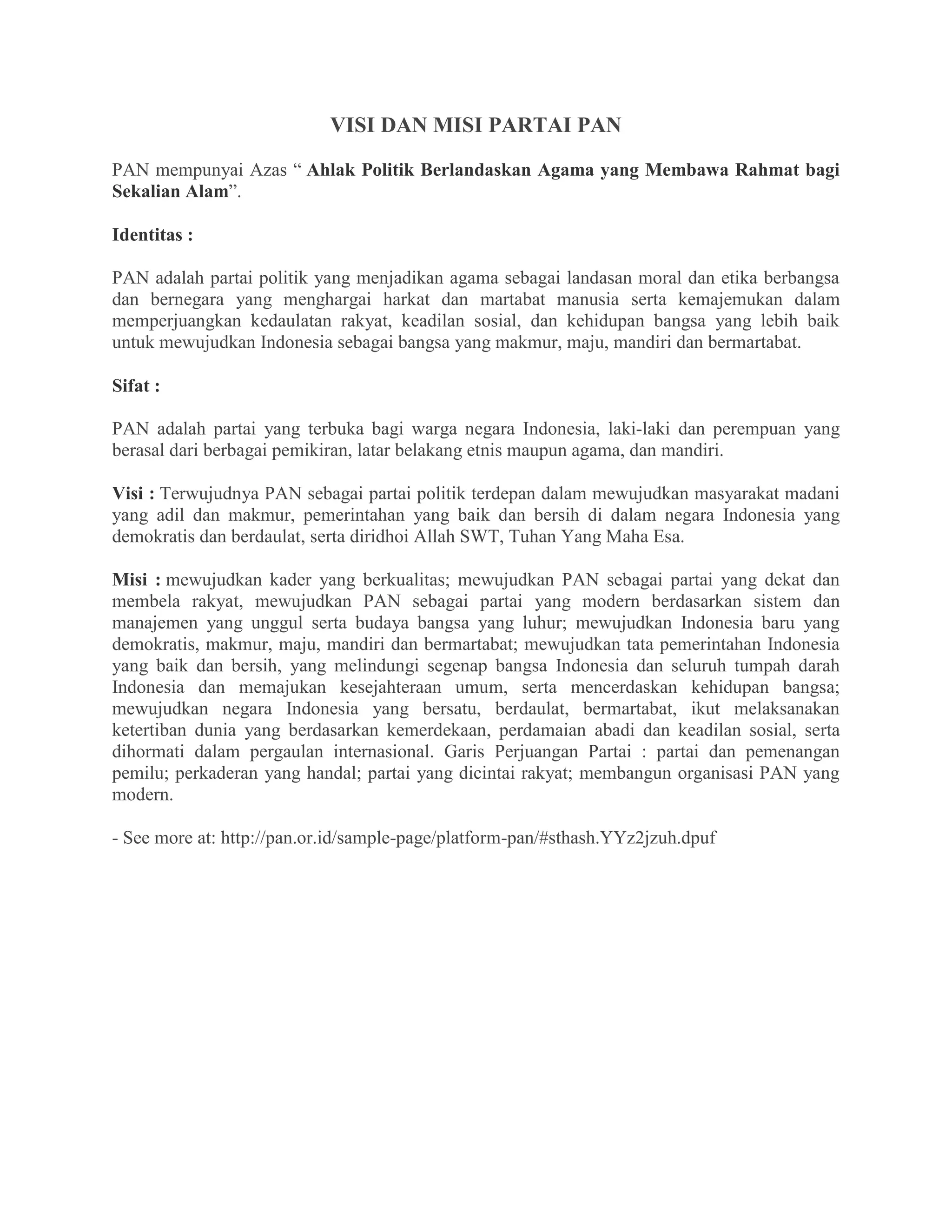 Visi misi partai pan | PDF
