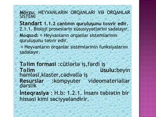 Vi si̇ni̇f heyvanlarin orqanlari və orqanlar si̇stemi̇ | PPT