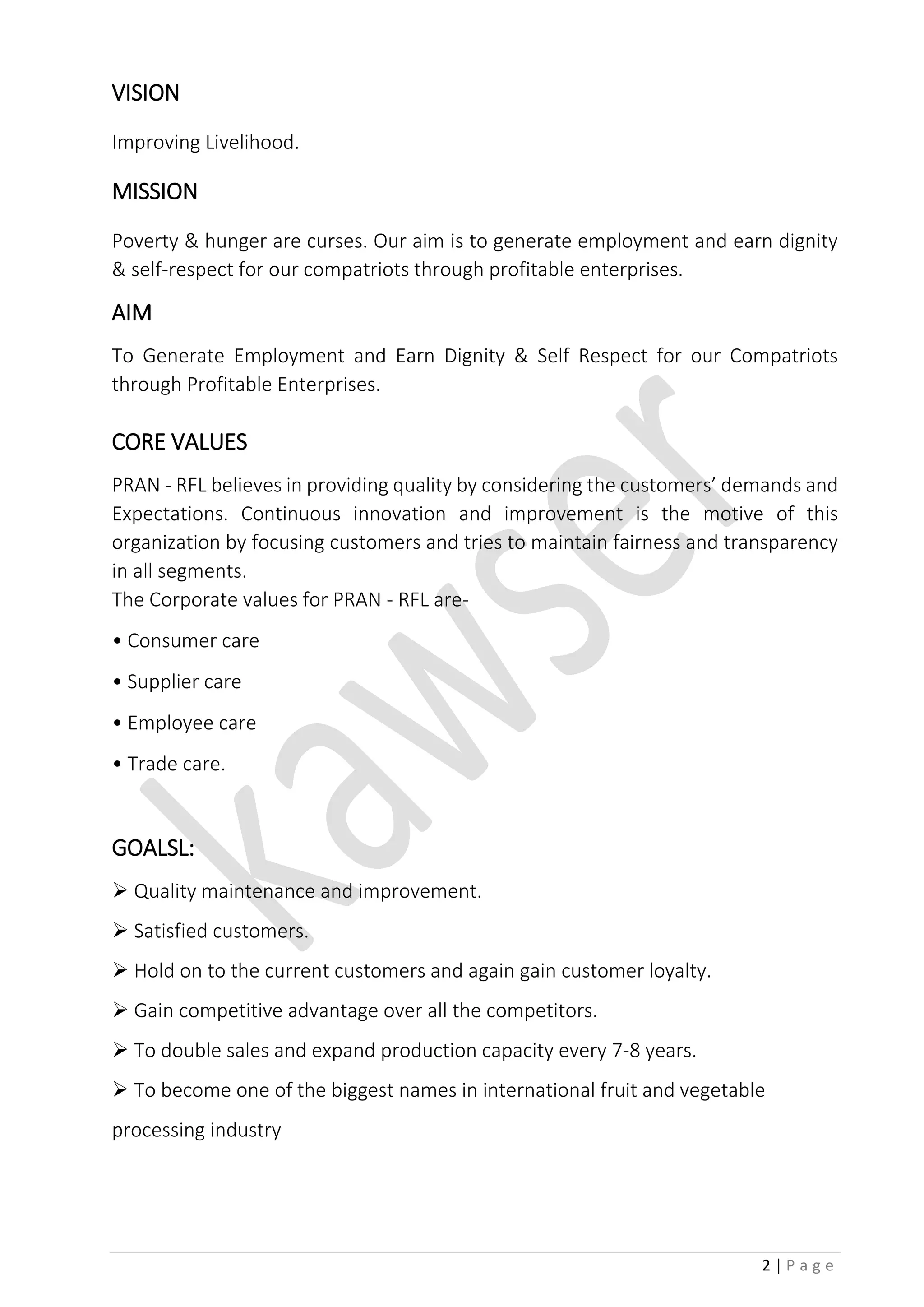 VISION, MISSION AND MARKETING STRATEGY OF PRAN-RFL | PDF