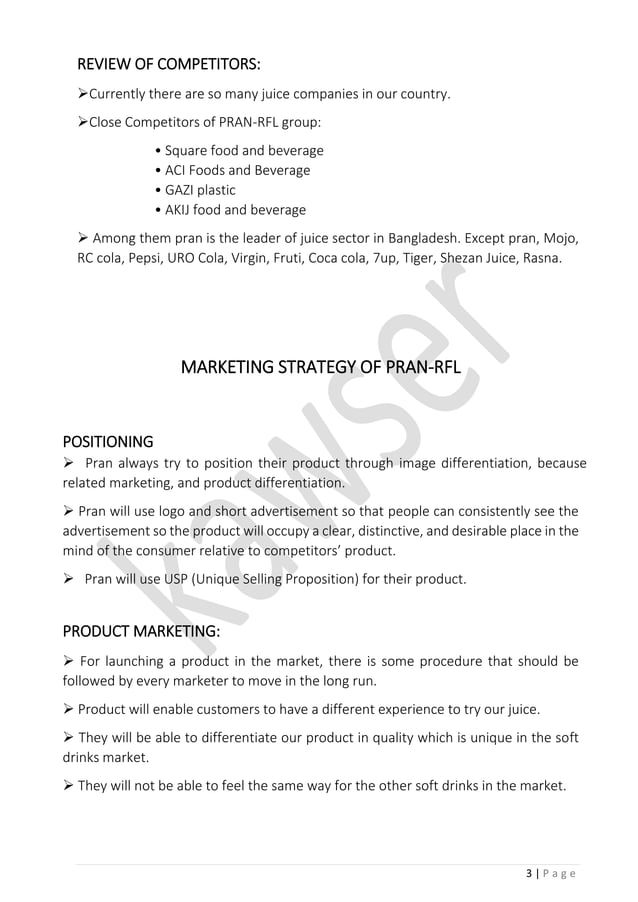 VISION, MISSION AND MARKETING STRATEGY OF PRAN-RFL | PDF | Logistics | Business