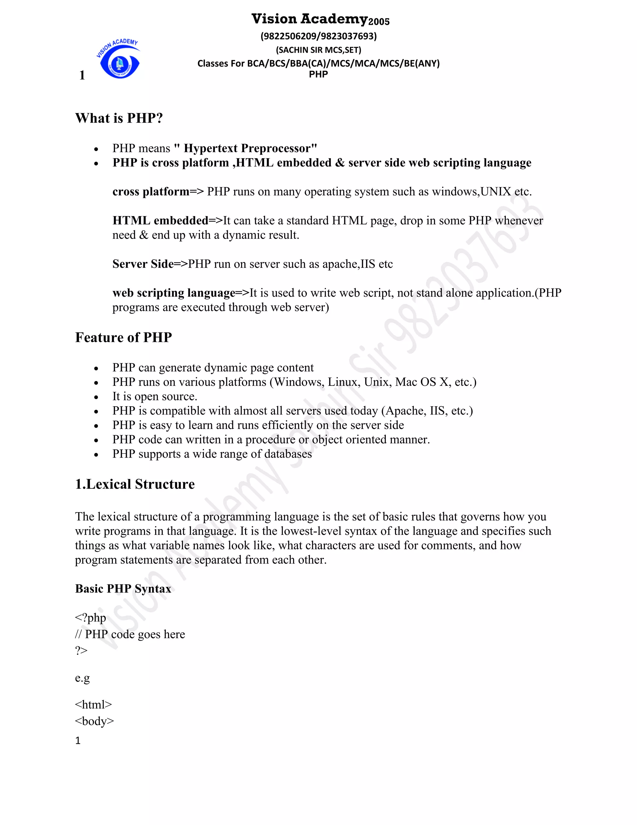 Vision academy classes bcs_bca_bba_sybba_php | PDF