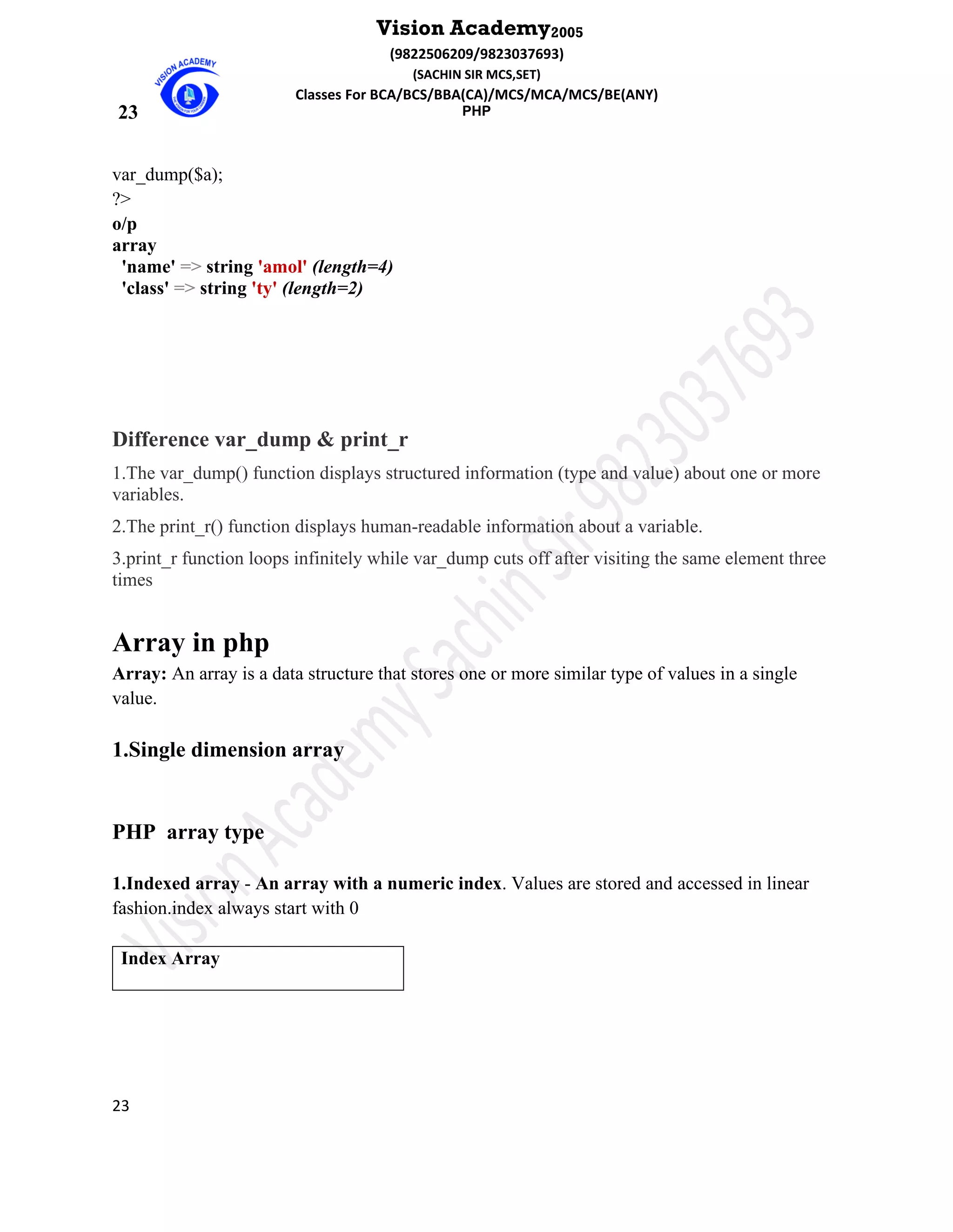 Vision academy classes bcs_bca_bba_sybba_php | PDF