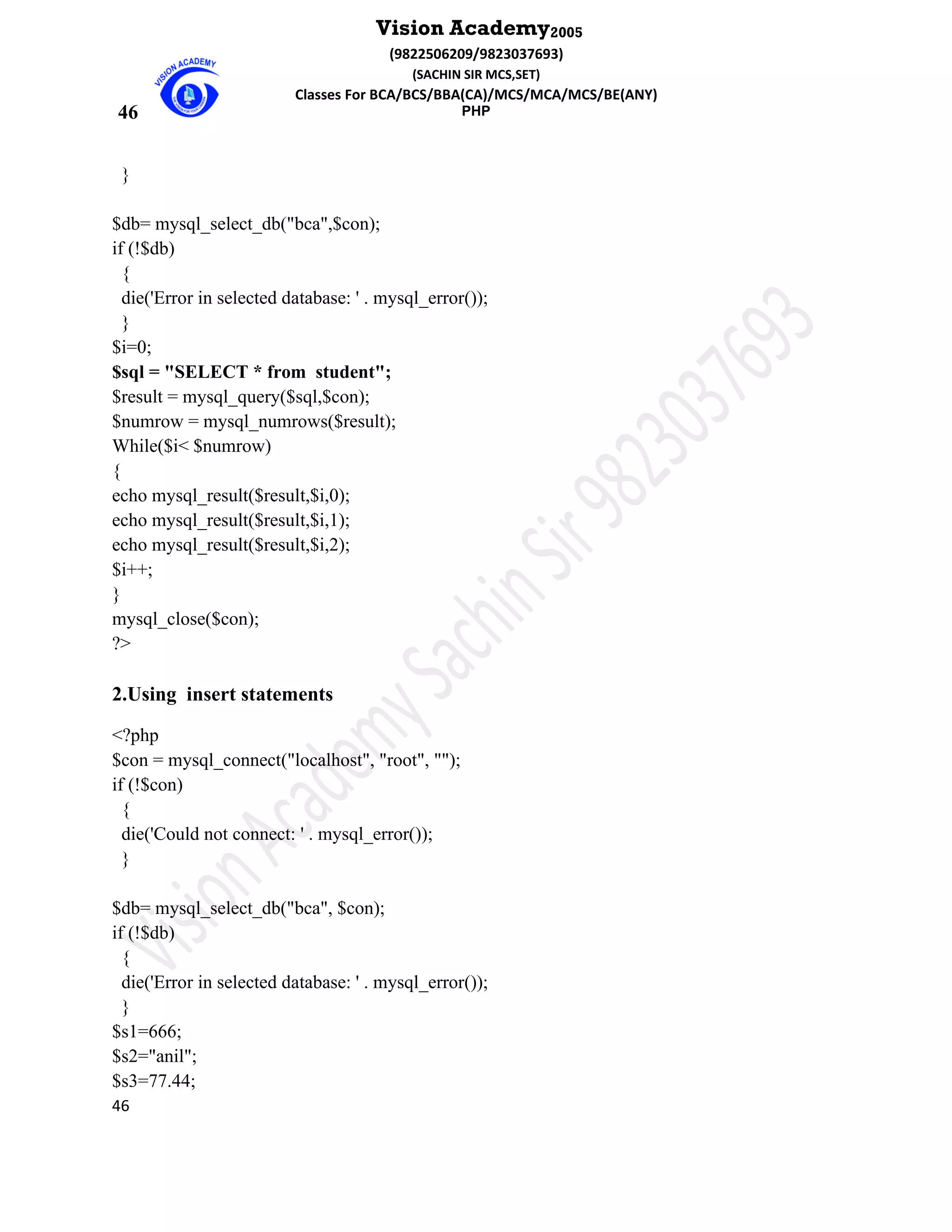 Vision academy classes bcs_bca_bba_sybba_php | PDF