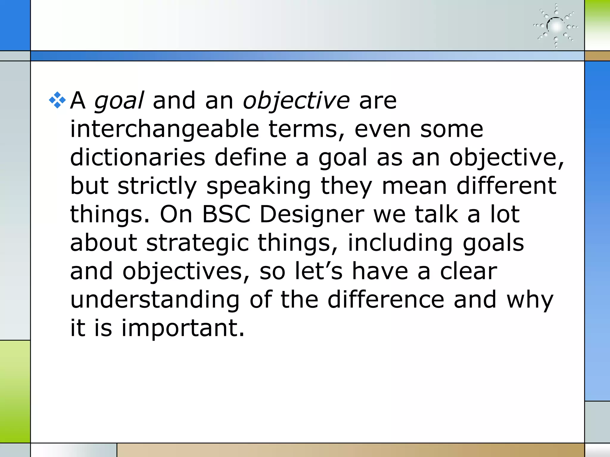 Vision and goals vs strategy map and objectives | PPT