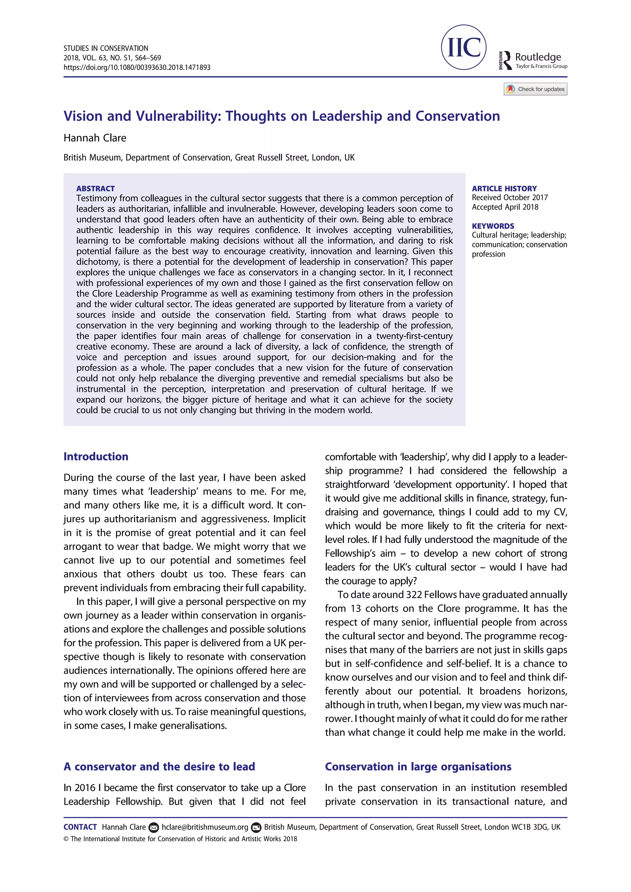 Vision and vulnerability thoughts on leadership and conservation | PDF