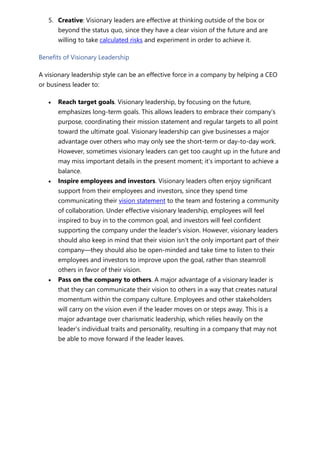 Visionary Leadership and its characteristics | DOCX