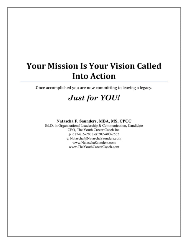 Your Vision Called Into Action (HandOut) | PDF | Career Planning | Careers