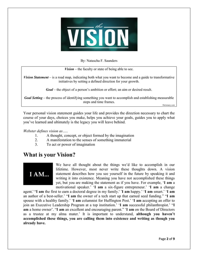 Your Vision Called Into Action (HandOut) | PDF | Career Planning | Careers