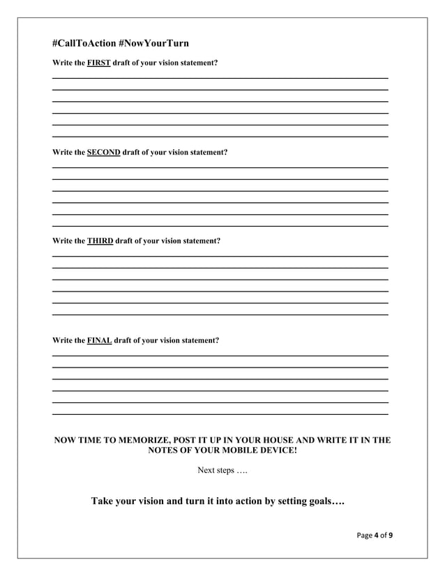 Your Vision Called Into Action (HandOut) | PDF | Career Planning | Careers