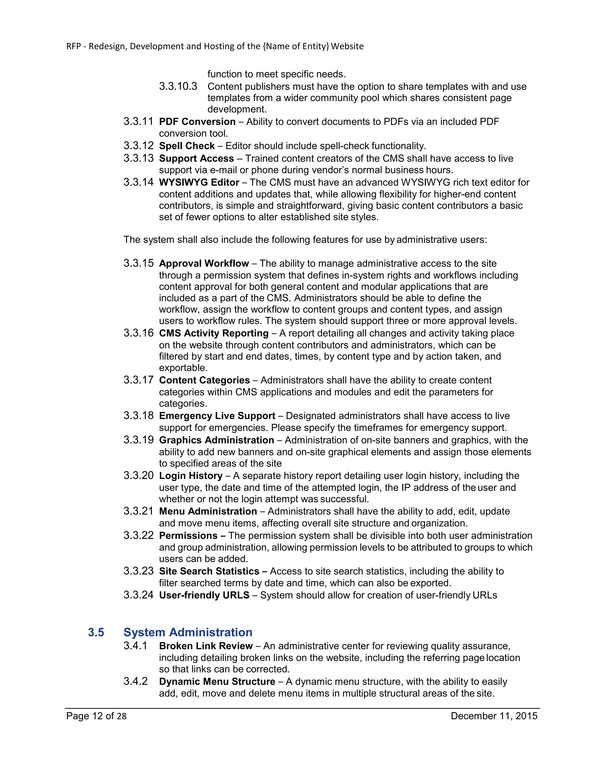 Example RFP Template for Website Design-Development-Hosting for Local ...