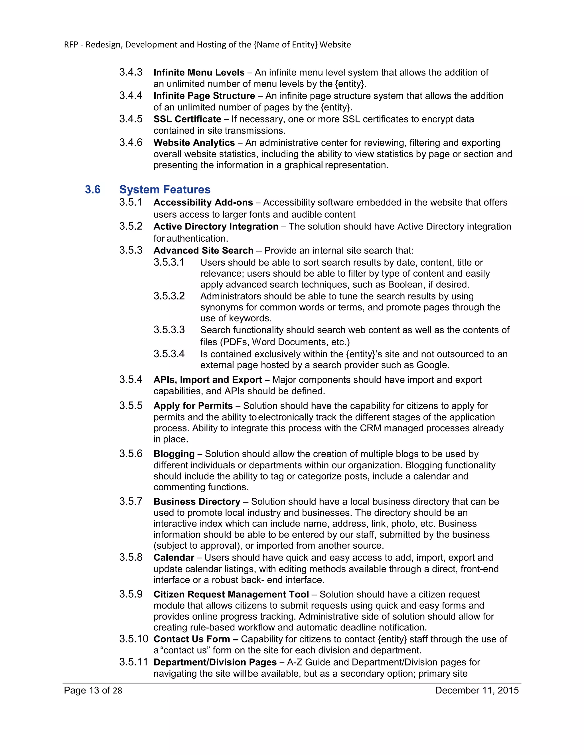 Example RFP Template for Website Design-Development-Hosting for Local ...