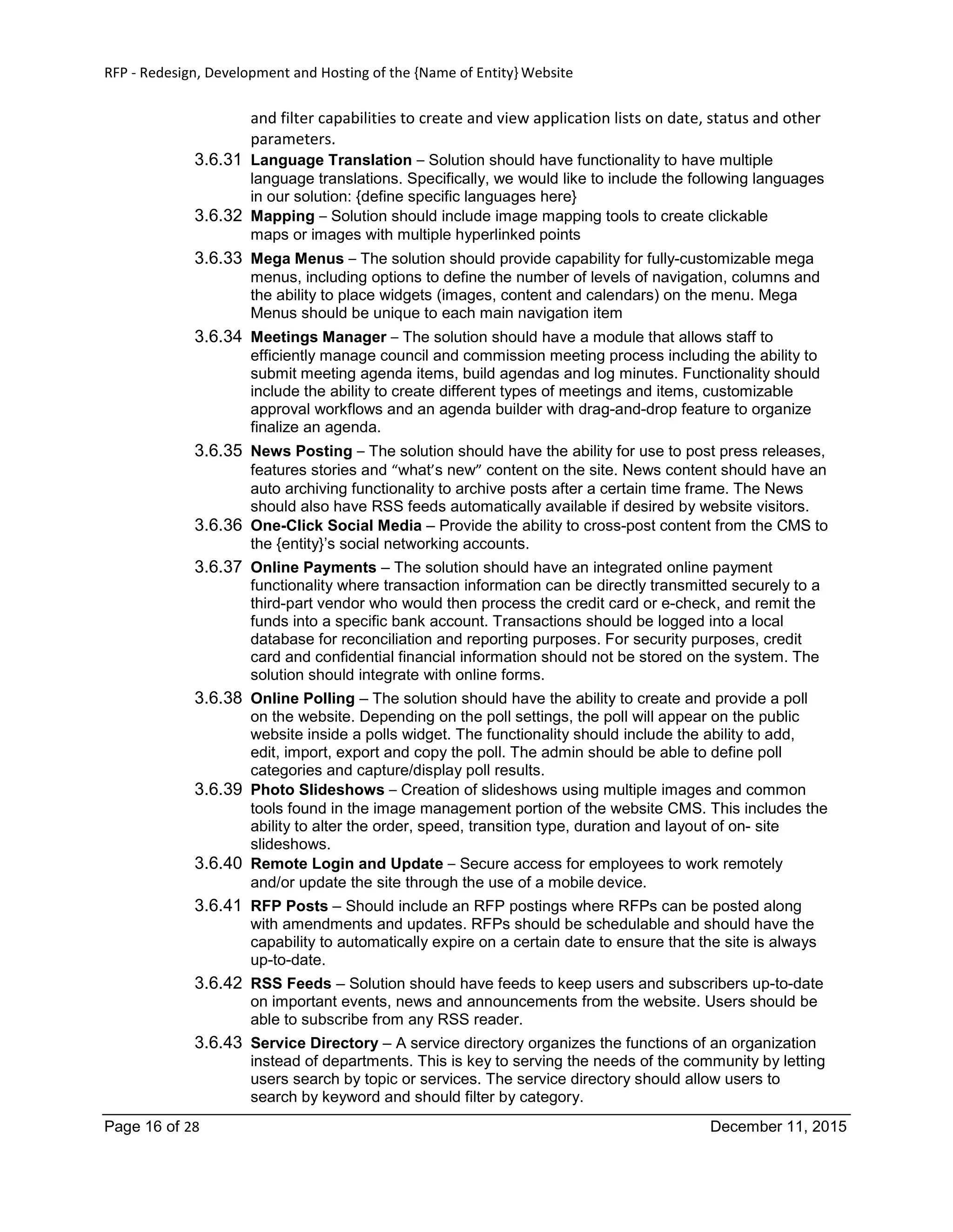 Example RFP Template for Website Design-Development-Hosting for Local ...