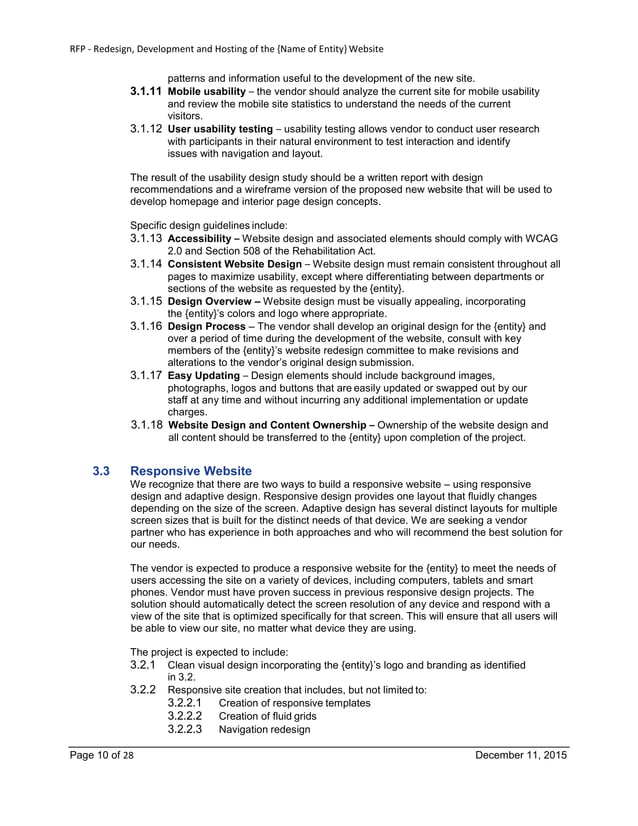 Example RFP Template for Website Design-Development-Hosting for Local ...