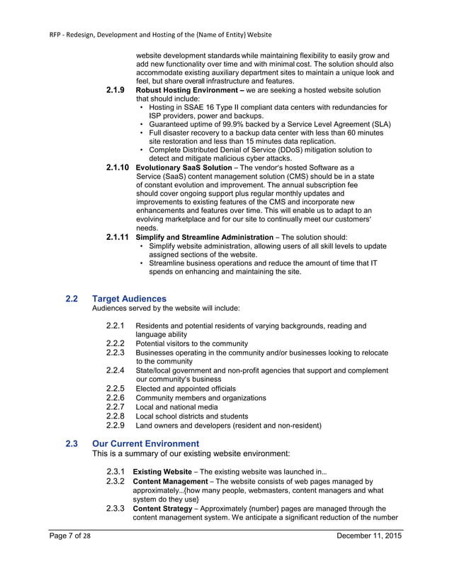 Example RFP Template for Website Design-Development-Hosting for Local ...