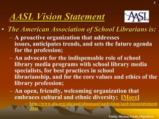 Vision Mission Goals Objectives of the Library Media Center | PPTX