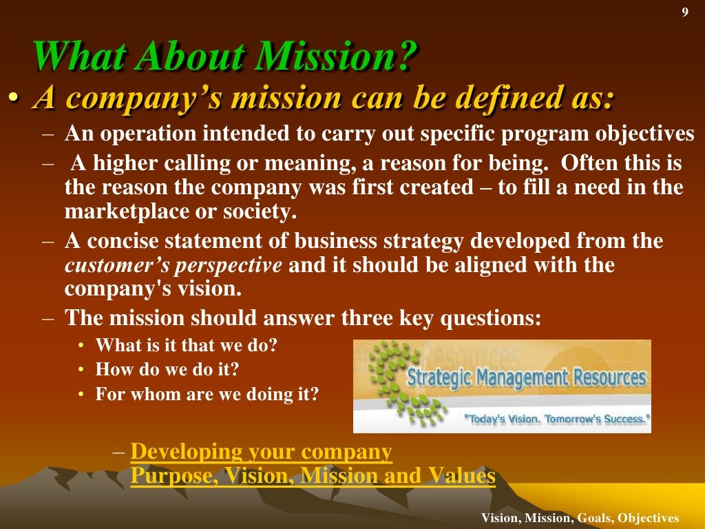 Vision Mission Goals And Objectives Examples