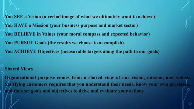 Vision, Mission, Values, Goals, and Objectives | PPTX | Business ...