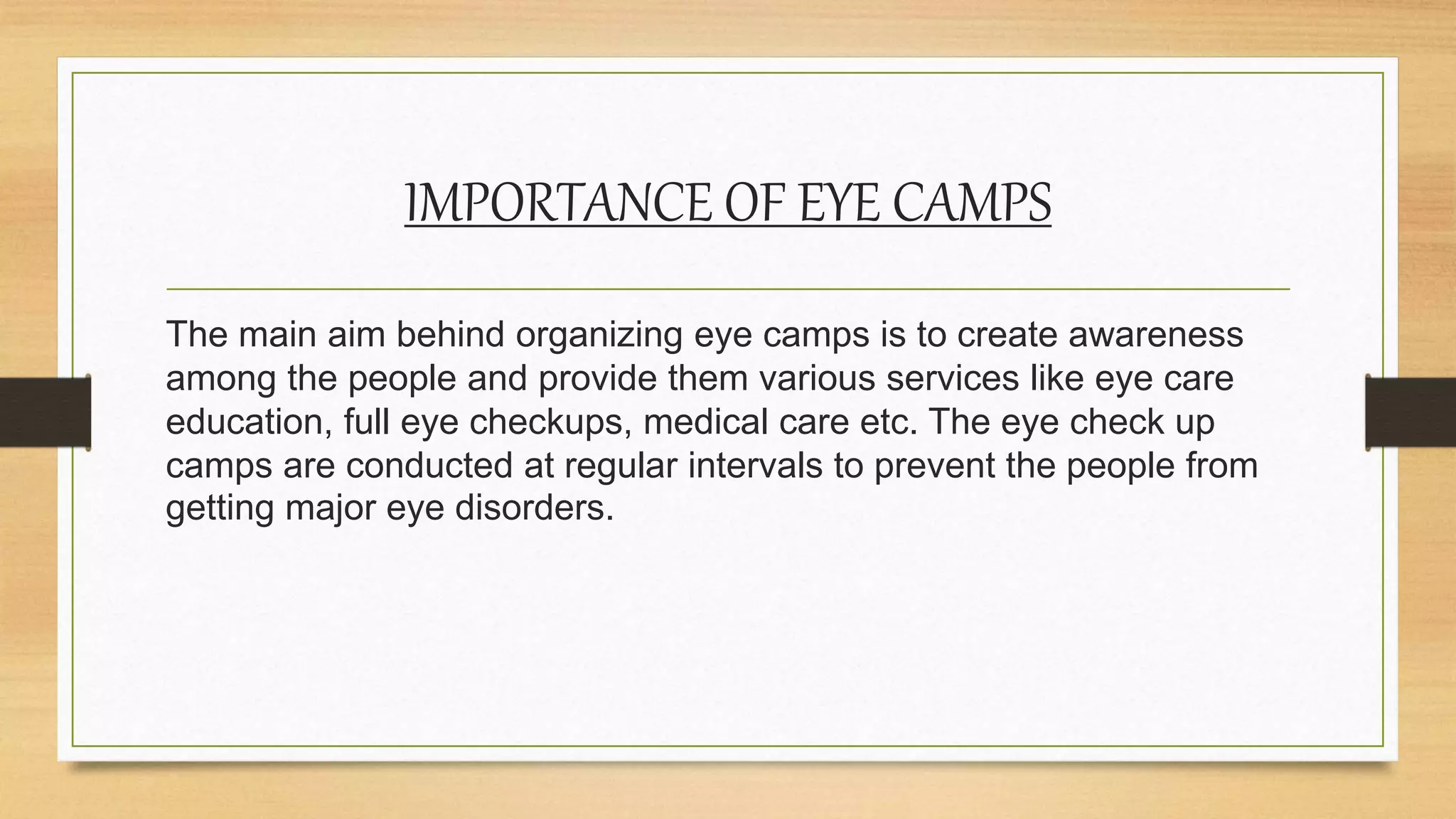 Vision screening and organising eye camps | PPTX