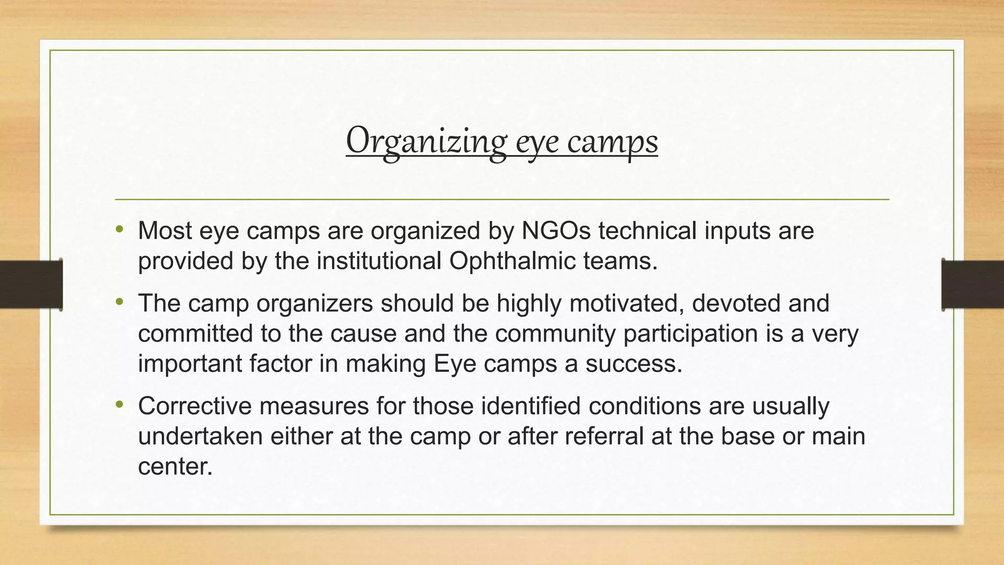 Vision screening and organising eye camps | PPTX