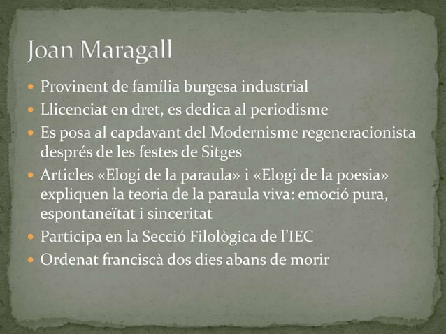 Visions i cants, de joan maragall | PPT