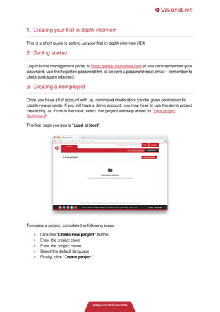 Visionslive How to Create your First IDI | PDF