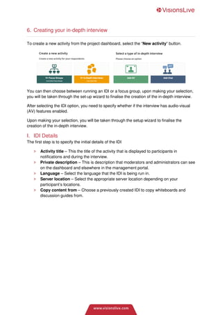 Visionslive How to Create your First IDI | PDF