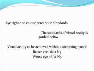 Vision standards for various occupation | PPT