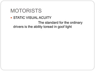 Vision standards for various occupation | PPT