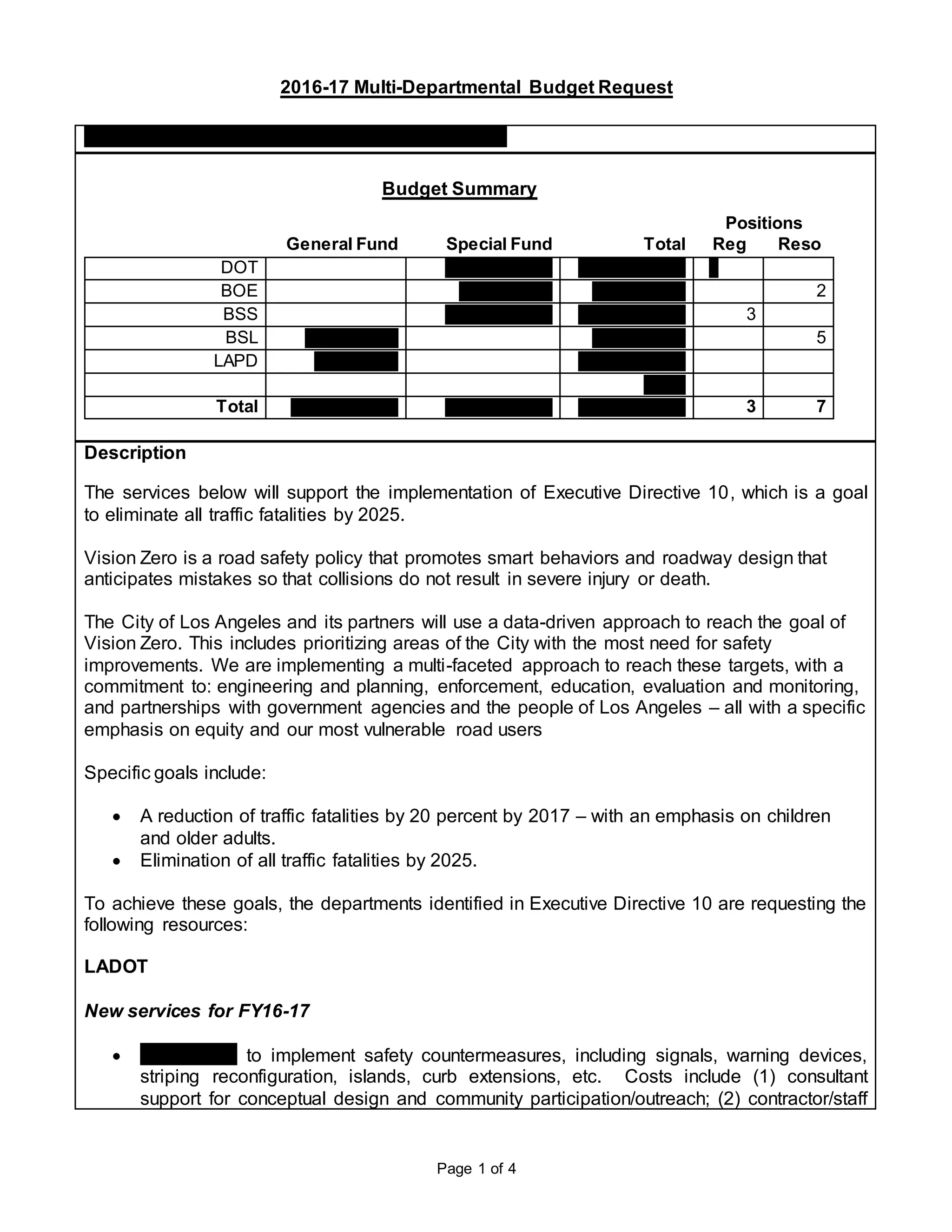 Sample: Vision zero multi departmental request | PDF