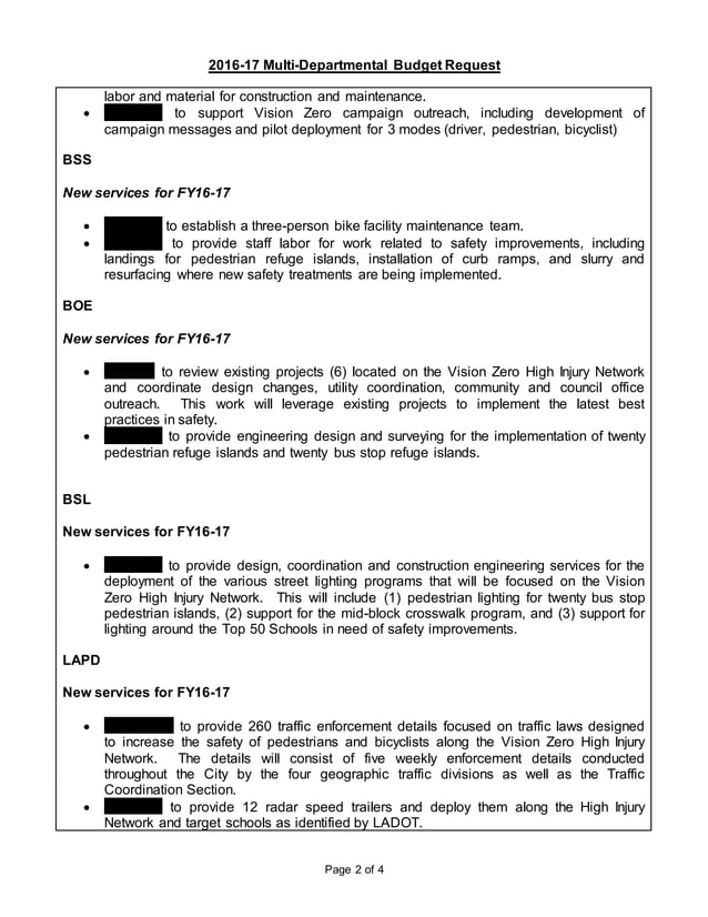 Sample: Vision zero multi departmental request | PDF