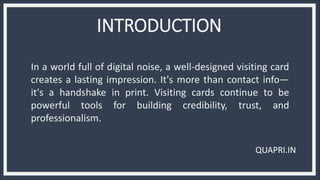 Custom Visiting Cards to Make a Strong First Impression | PDF