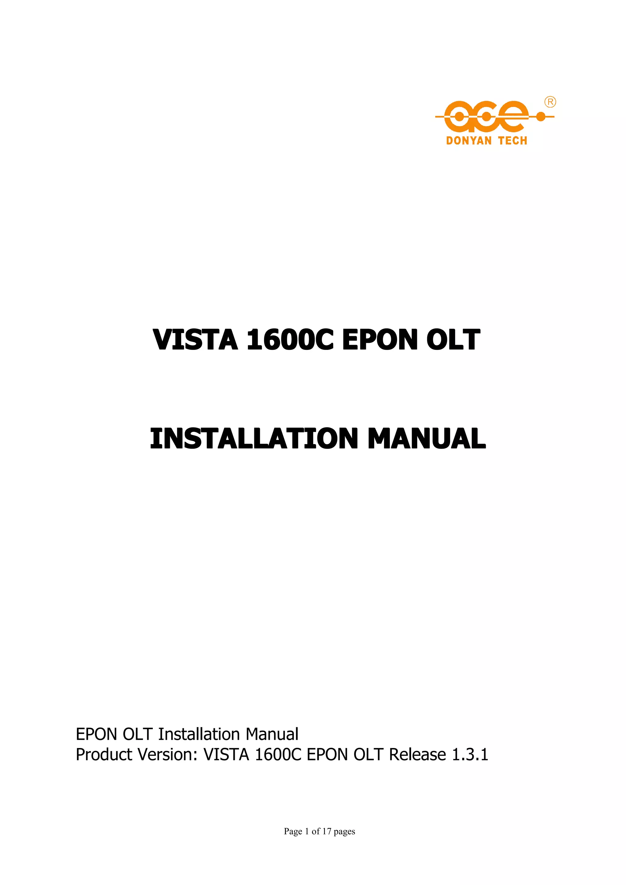 Vista 1600 c epon olt installation manual(v1.3.1) | PDF