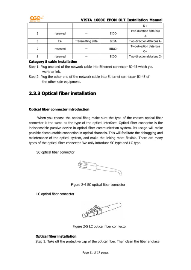 Vista 1600 c epon olt installation manual(v1.3.1) | PDF