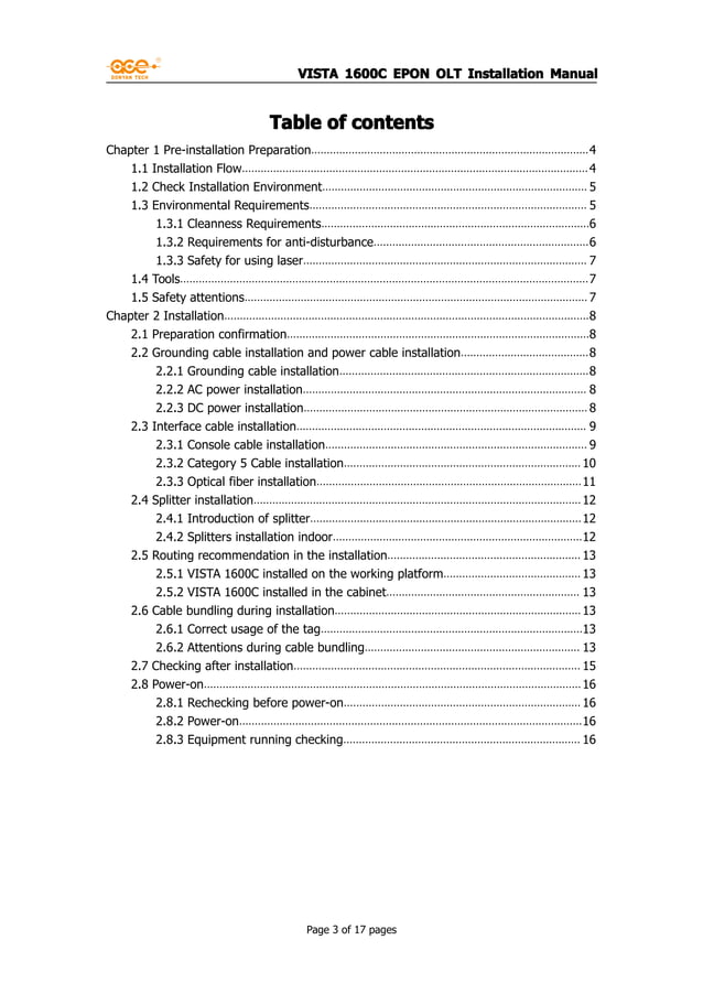 Vista 1600 c epon olt installation manual(v1.3.1) | PDF