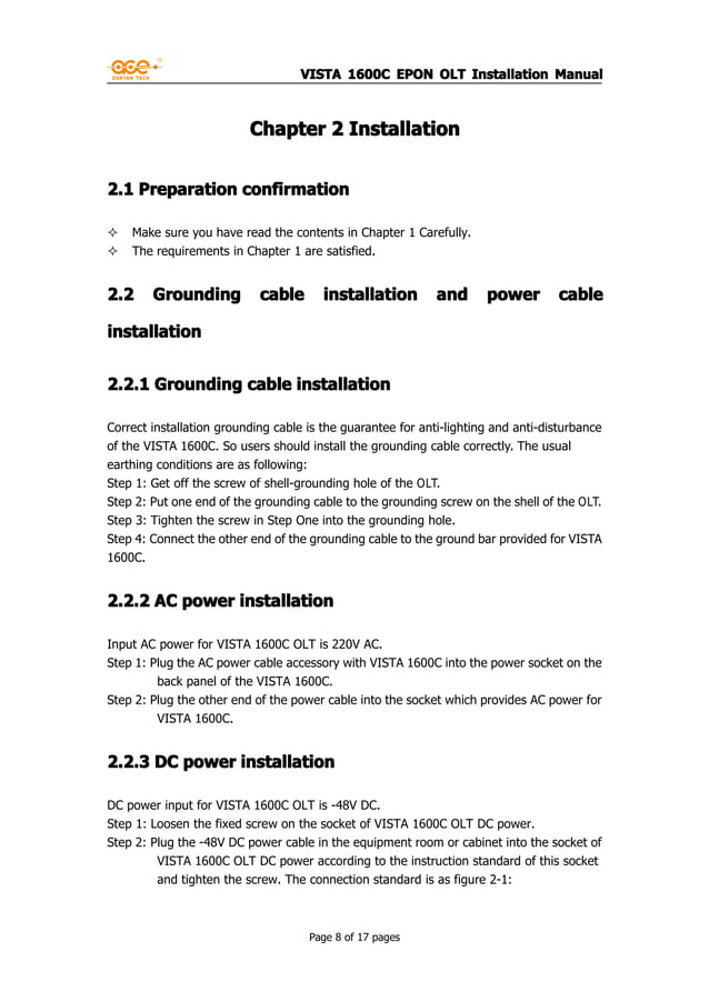 Vista 1600 c epon olt installation manual(v1.3.1) | PDF