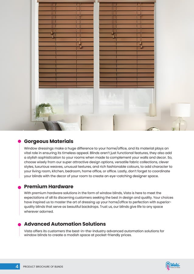 Vista Blinds Catalogue Brochure by Vista Fashions | PDF