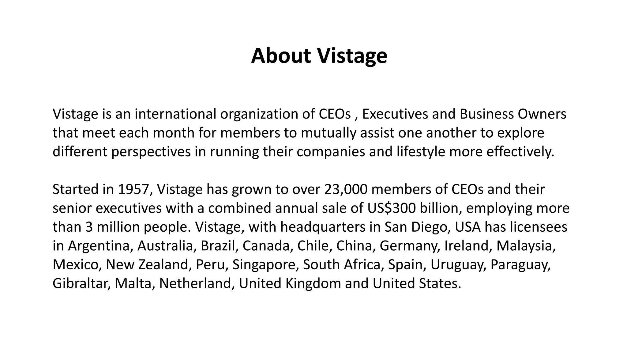 Vistage Experience for Growth | PPT
