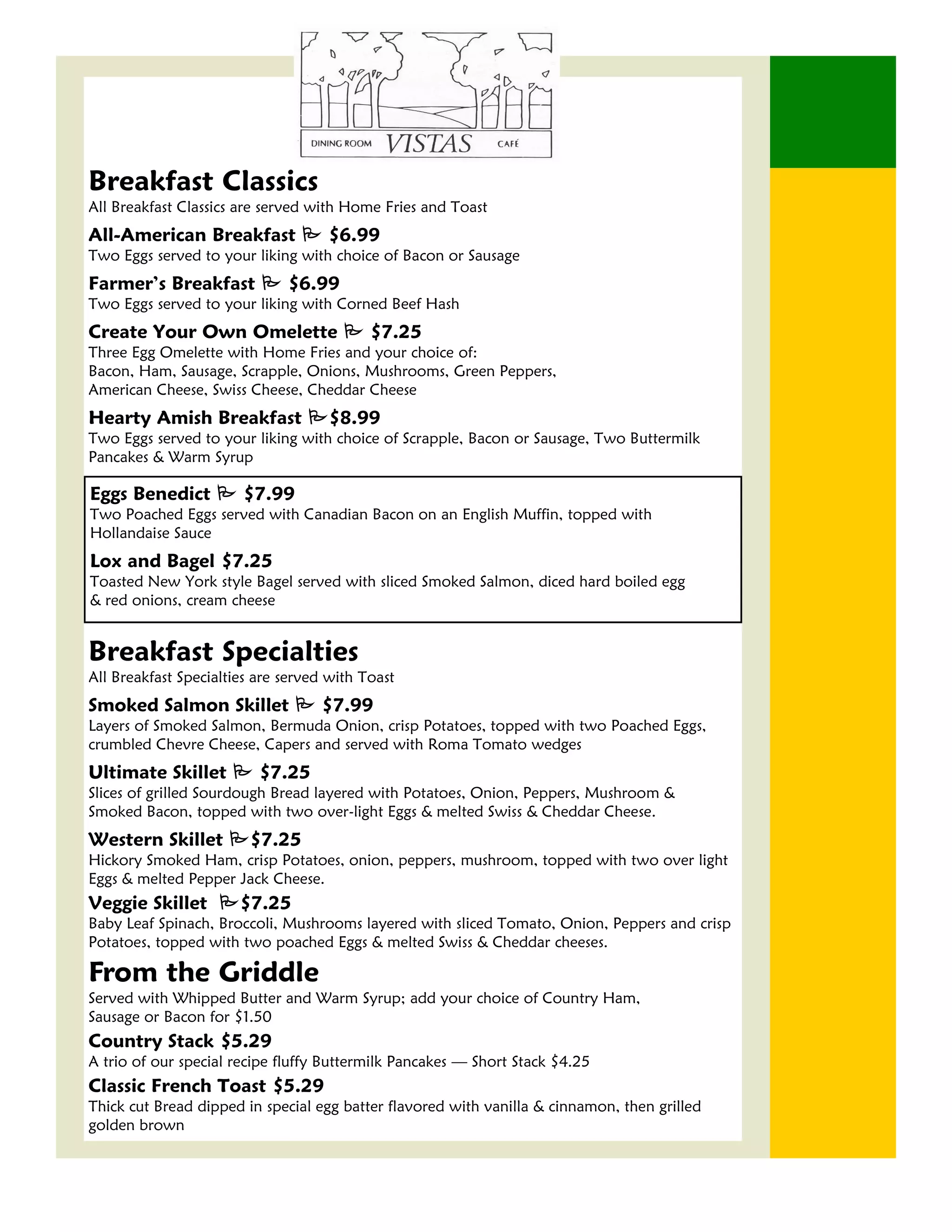 Vistas Breakfast Menu | PDF | Desserts and Baking | Food & Drink