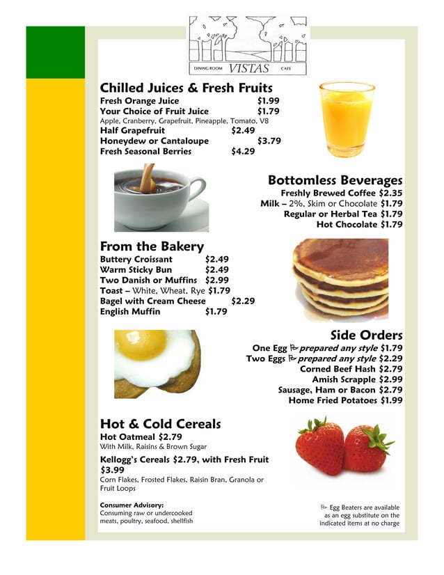 Vistas Breakfast Menu | PDF | Desserts and Baking | Food & Drink