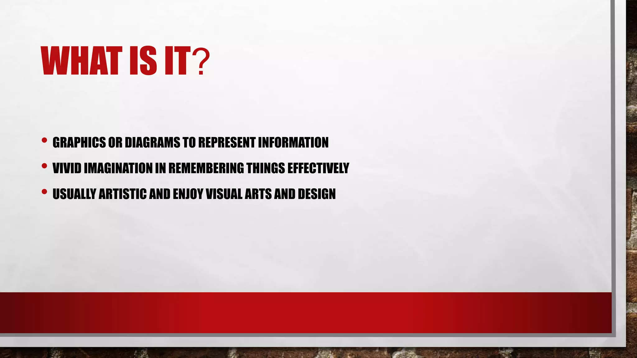 Visual/Non-Verbal Learning Style | PPTX | Education