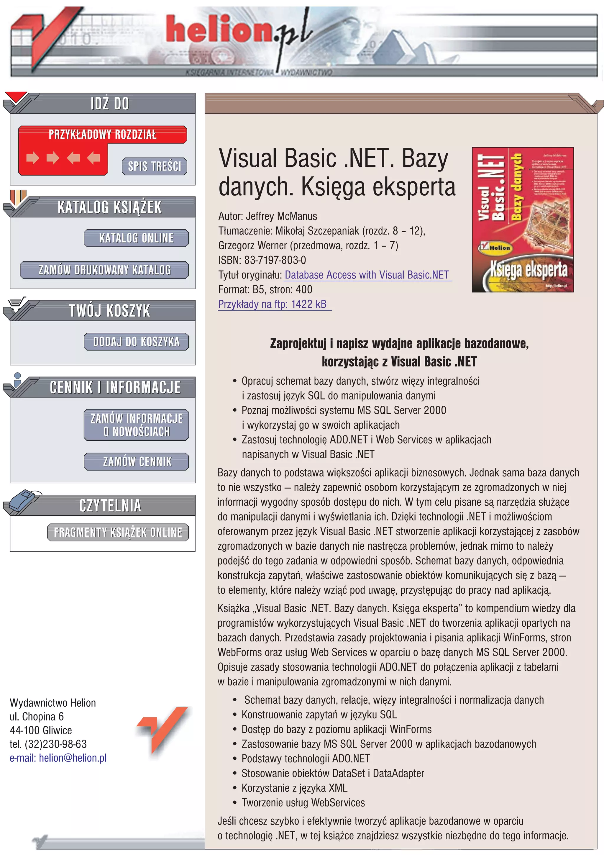 Visual Basic .NET. Bazy danych. Księga eksperta | PDF