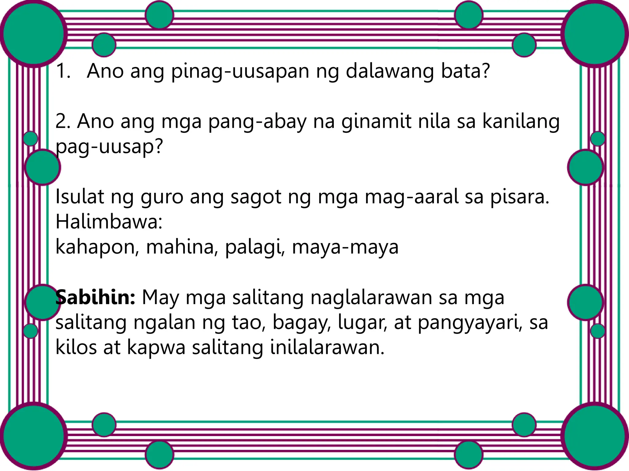 Powerpoint presentation for grade one class in different learning areas ...