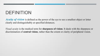 Distant Visual acuity and Snellen chart Overview | PPTX | Eye and ...