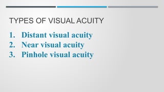 Distant Visual acuity and Snellen chart Overview | PPTX | Eye and ...