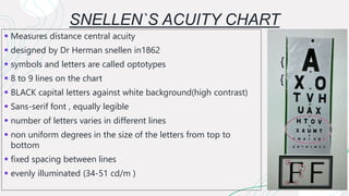 VISUAL ACUITY , Basics of vision assessment | PPTX