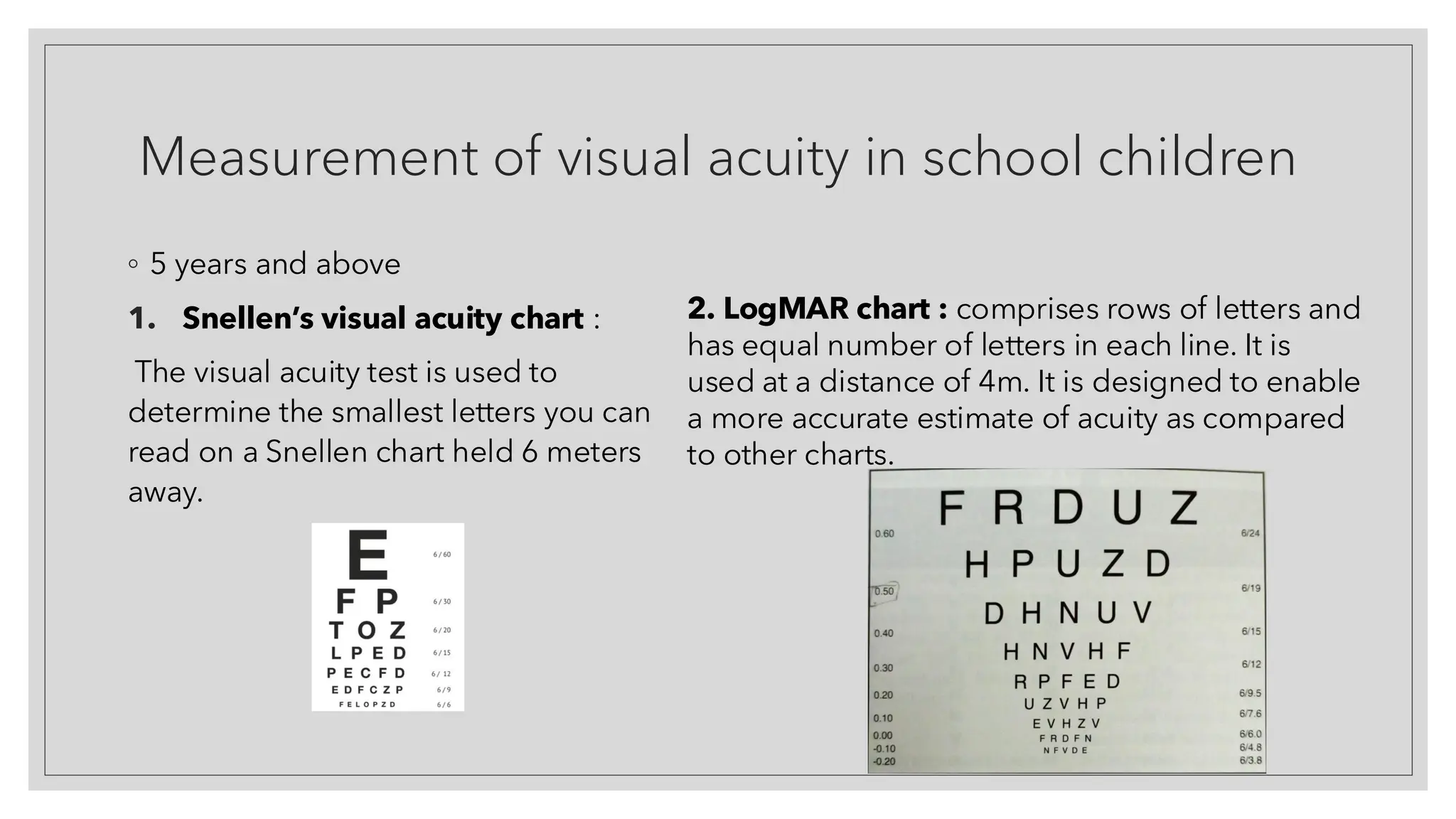 visual acuity estimation in children in Optometry | PPT