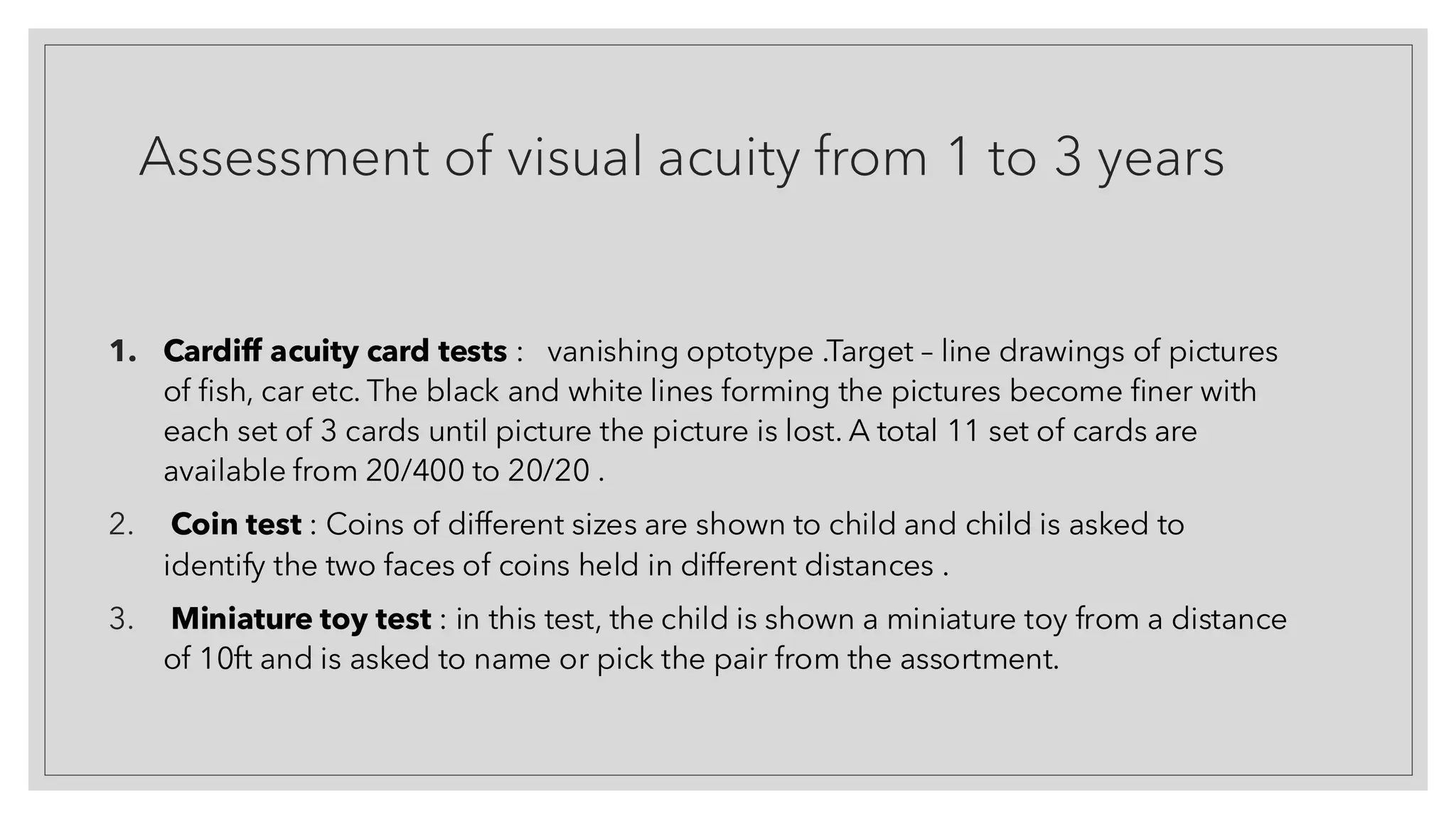 visual acuity estimation in children in Optometry | PPT