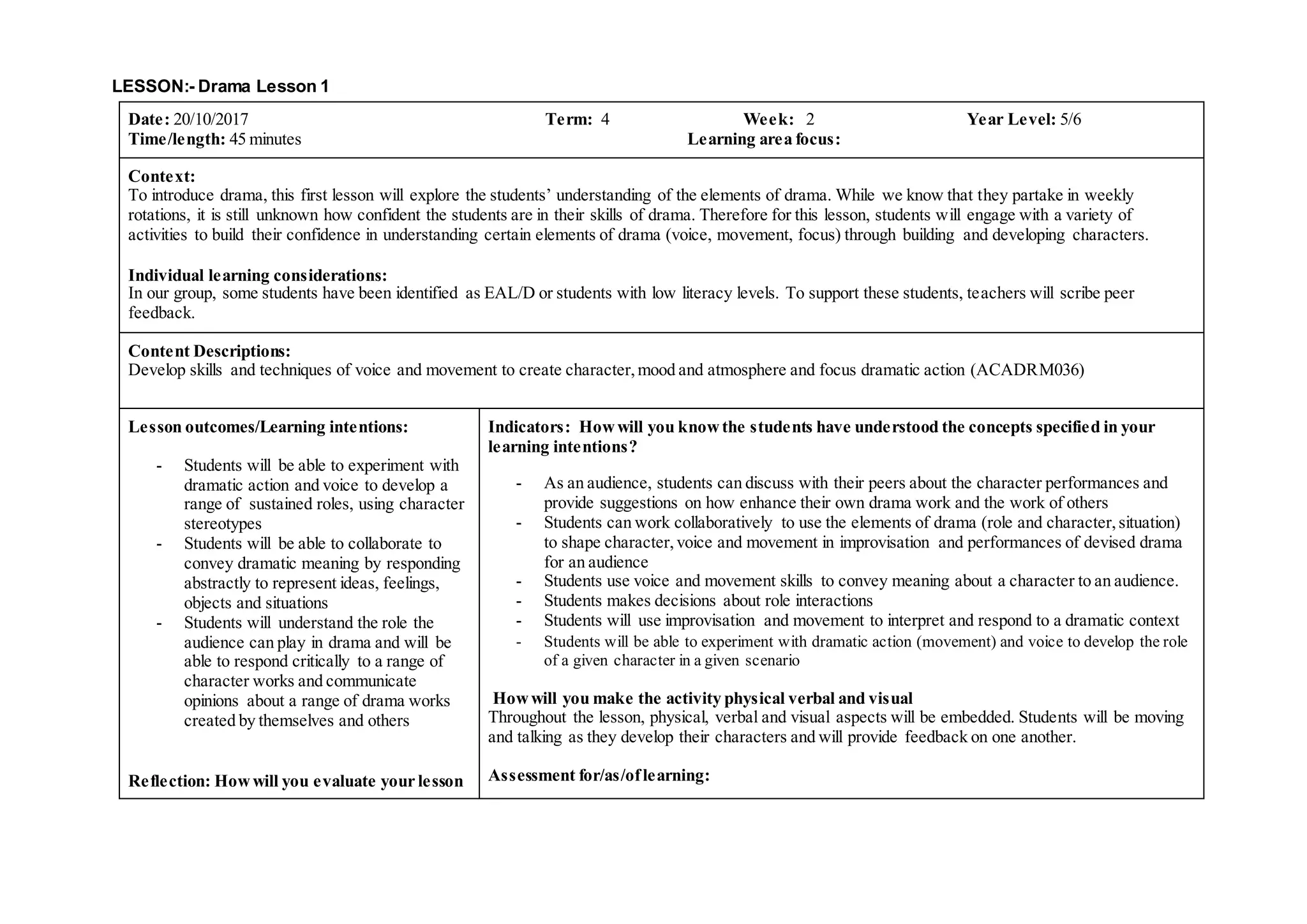 Drama lesson plan 1 | PPT