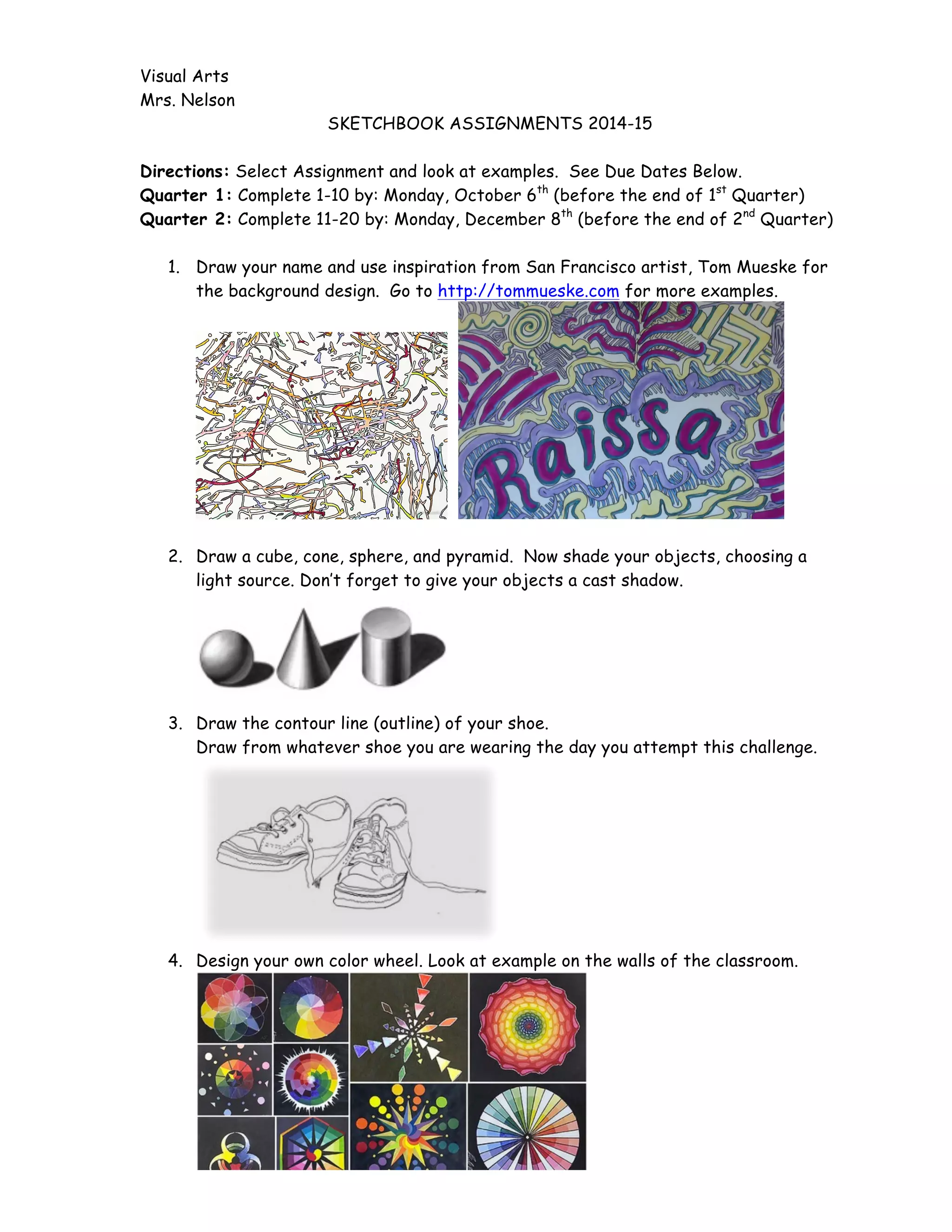 Visual Arts Fall 2014 Sketchbook Assignments | PDF