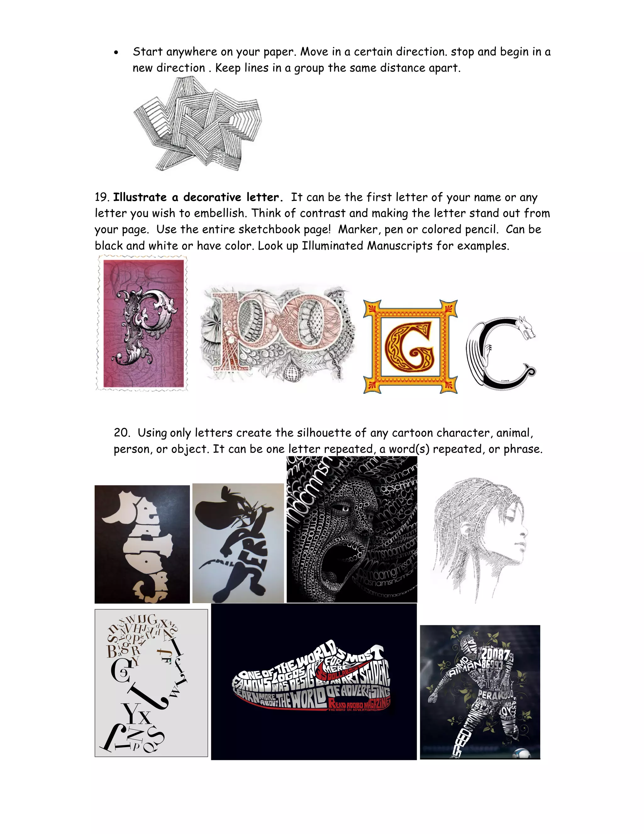 Visual Arts Fall 2014 Sketchbook Assignments | PDF